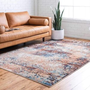 Unique Loom Mystic Collection Area Rug - Seine (8'x 10' Rectangle, Brick Red/ Blue)