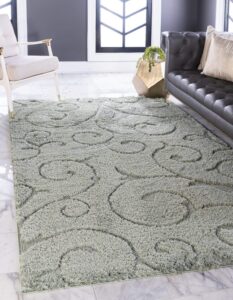 unique loom floral shag collection area rug-carved, 4 ft x 6 ft, green