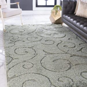 Unique Loom Floral Shag Collection Area Rug-Carved, 4 ft x 6 ft, Green