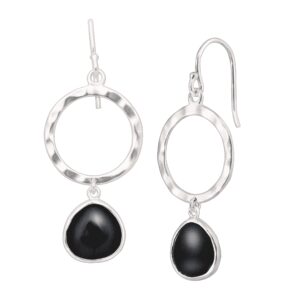 silpada 'dark halo' natural black agate drop earrings in sterling silver