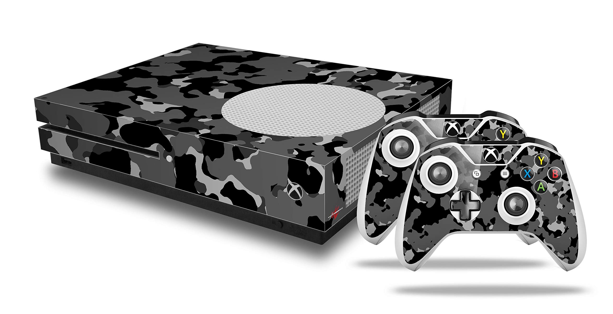 WraptorSkinz Decal Vinyl Skin Wrap Compatible with Xbox One S Console and Controllers - WraptorCamo Old School Camouflage Camo Black