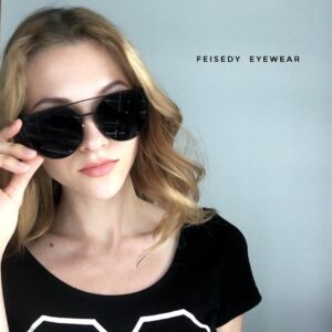 FEISEDY Cat Eye Fashion Metal Frame Mirrored Flat Lenses Women Sunglasses B2206