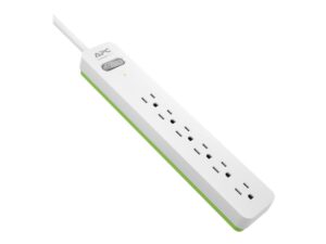 surge protector power strip, apc pe66w, 1080 joule, flat plug, 6 outlet power cord strip white/green