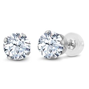 Gem Stone King 10K White Gold Gemstone Birthstone Stud Earrings | 6MM Round | White Gold Earrings For Women