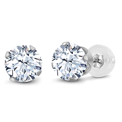 Gem Stone King 10K White Gold Gemstone Birthstone Stud Earrings | 6MM Round | White Gold Earrings For Women