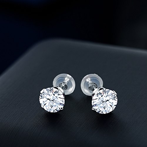 Gem Stone King 10K White Gold Gemstone Birthstone Stud Earrings | 6MM Round | White Gold Earrings For Women