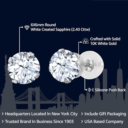 Gem Stone King 10K White Gold Gemstone Birthstone Stud Earrings | 6MM Round | White Gold Earrings For Women