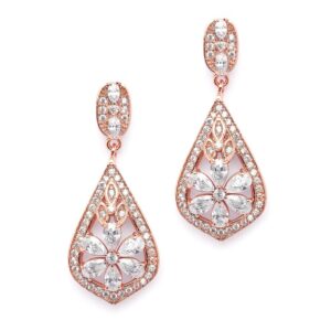 mariell cz clip on rose gold earrings - art deco jewelry for weddings, bridal, bridesmaids & formals