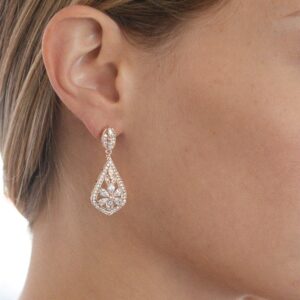 Mariell CZ Clip On Rose Gold Earrings - Art Deco Jewelry for Weddings, Bridal, Bridesmaids & Formals