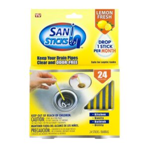 sani sticks 24-pack, as seen on tv - cleaning and sanitation sticks l water flowing and pipes odor-free (lemon scent)