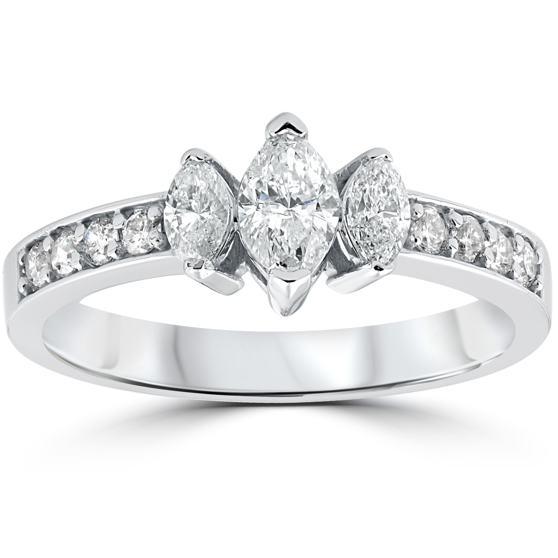 P3 POMPEII3 1ct 3-Stone Marquise Diamond Engagement Ring 14K White Gold - Size 8