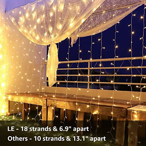 LE 306 LED Curtain Lights with 18 Hang Down String Lights, 10×10 ft Plug in Hanging Fairy Lights for Bedroom Wall Window, Twinkle Lights for Wedding Backdrop Patio Gazebo Pergola (NOT Connectable)