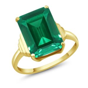 gem stone king 18k yellow gold plated silver gemstone birthstone solitaire engagement ring | emerald cut 14x10mm yellow gold ring for women | available in size 5, 6, 7, 8, 9