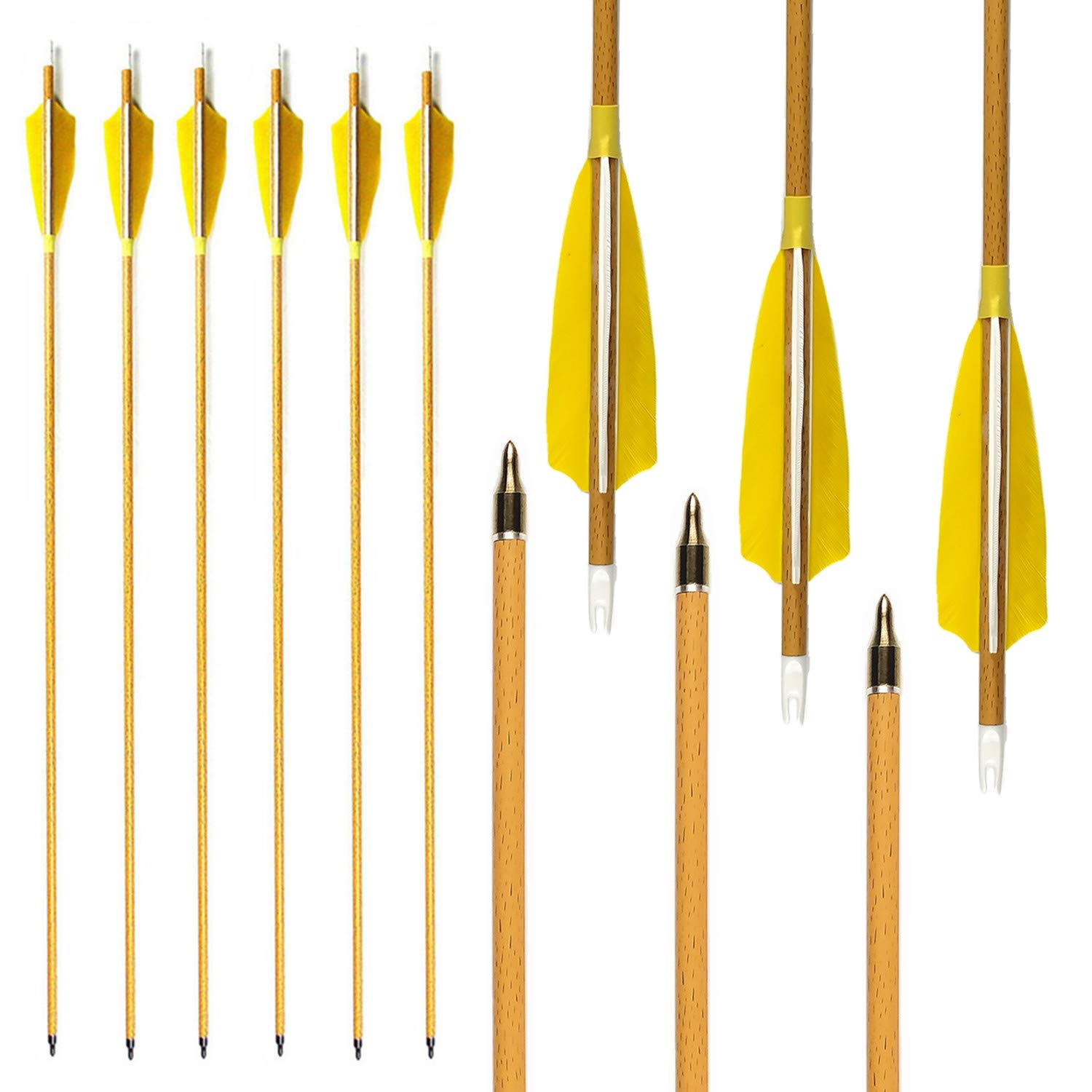 Carbon Arrows 500 Spine with Real Feather Fletching and Field Points for Archery Target Shooting (6 Pack)