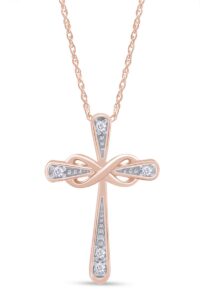 the jewel zone round cut white natural diamond accent infinity cross pendant necklace jewelry for women in 14k rose gold over sterling silver (color- i-j, clarity- i2-i3)