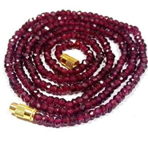 LOVE KUSH 1 Strand Natural Indian Garnet Beads Necklace - Faceted Beaded 16" Necklace - 24k Gold Plated Beads Necklace Jewelry