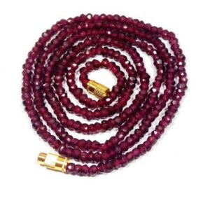 LOVE KUSH 1 Strand Natural Indian Garnet Beads Necklace - Faceted Beaded 16" Necklace - 24k Gold Plated Beads Necklace Jewelry