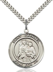 sterling silver round catholic saint raphael the archangel medal pendant, 1 inch