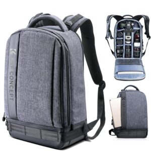 k&f concept professional camera backpack large size photography bag compatible with camera dslr, 14.4'' laptop,tripod (grey)