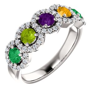 3-5 birthstones family mothers ring 10k white or yellow or rose gold or sterling silver