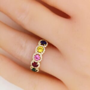 3-5 Birthstones Family Mothers Ring 10k White or Yellow or Rose Gold or Sterling Silver