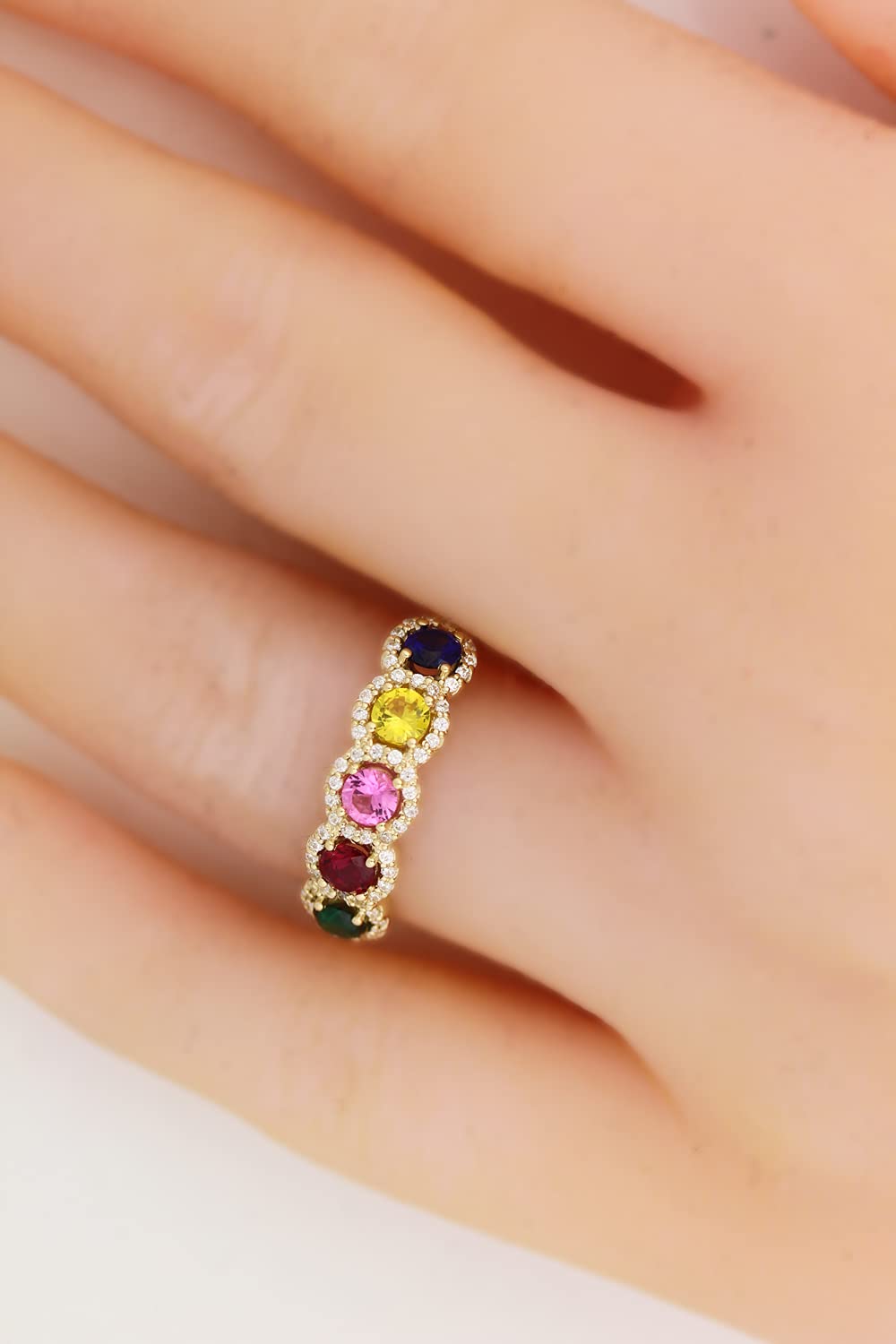 3-5 Birthstones Family Mothers Ring 10k White or Yellow or Rose Gold or Sterling Silver