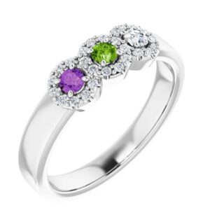 3-5 Birthstones Family Mothers Ring 10k White or Yellow or Rose Gold or Sterling Silver