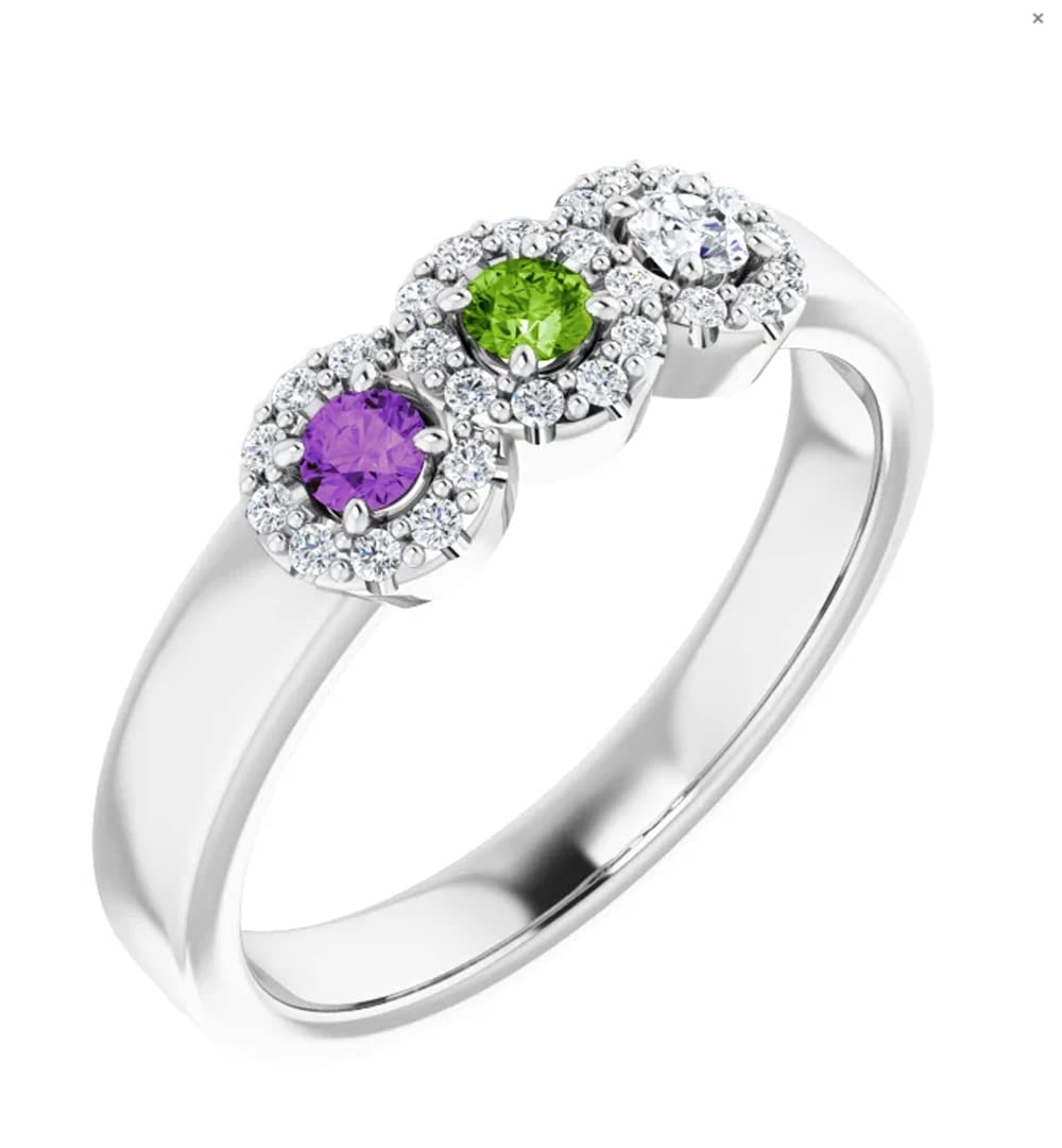 3-5 Birthstones Family Mothers Ring 10k White or Yellow or Rose Gold or Sterling Silver