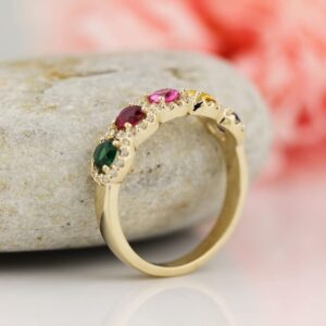 3-5 Birthstones Family Mothers Ring 10k White or Yellow or Rose Gold or Sterling Silver