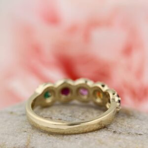 3-5 Birthstones Family Mothers Ring 10k White or Yellow or Rose Gold or Sterling Silver