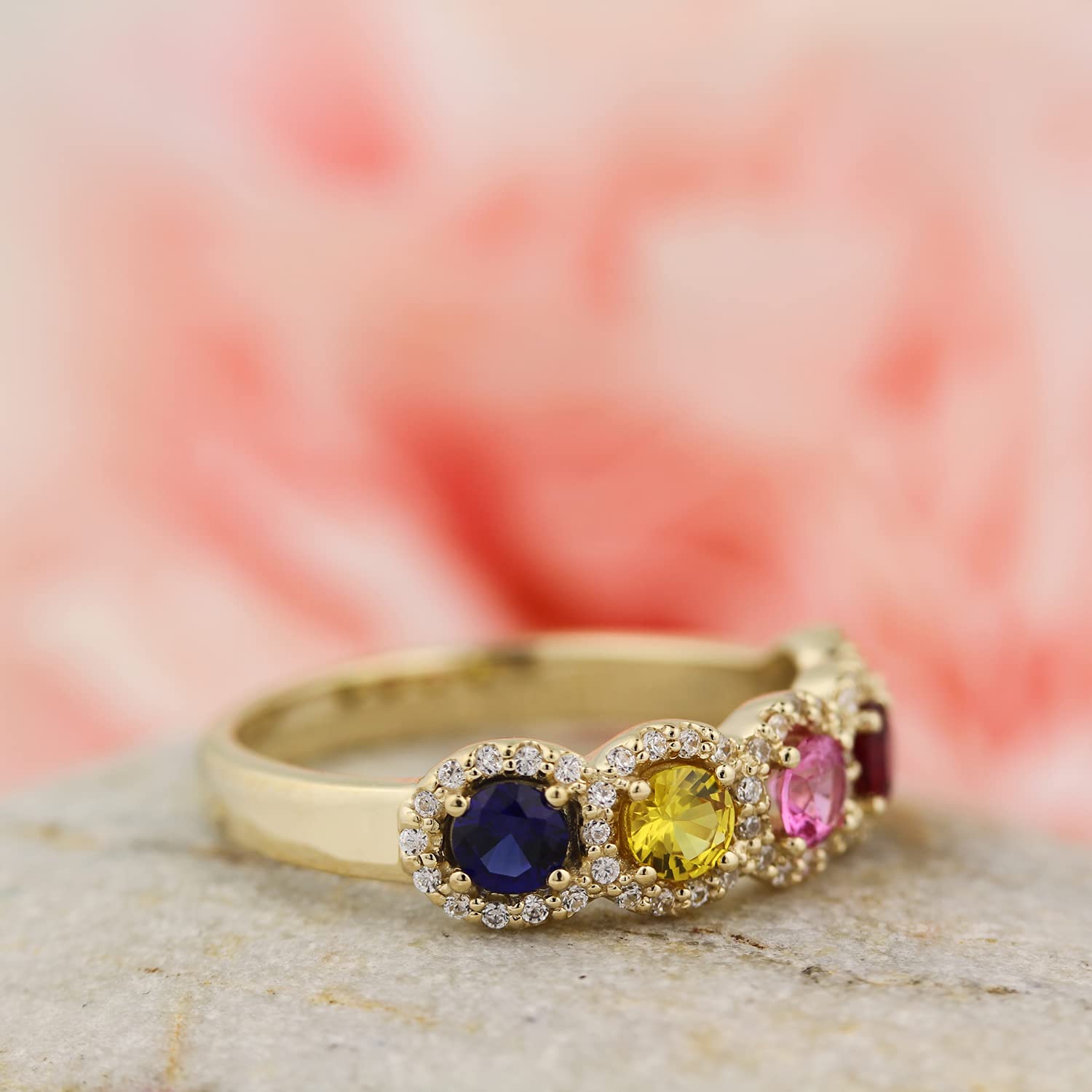 3-5 Birthstones Family Mothers Ring 10k White or Yellow or Rose Gold or Sterling Silver