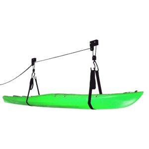 kayak hoist - overhead garage storage - pulley system with 125lb capacity for kayak, canoe, or bicycle by bike lane