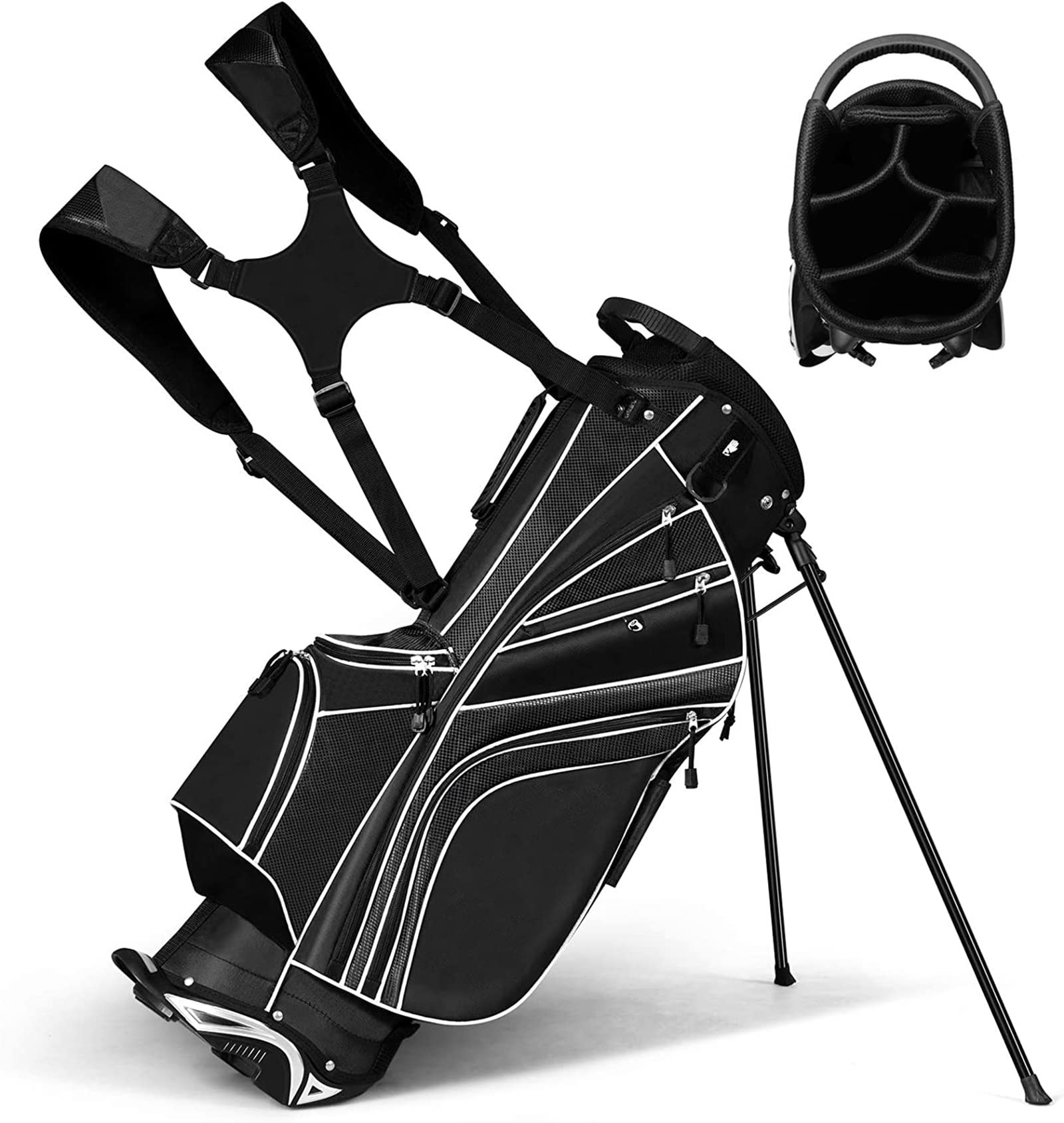 Tangkula Golf Stand Bag with 6 Way Top Dividers, Lightweight Golf Bag with Adjustable Dual Strap & 8 Pockets, Waterproof Rain Hood, Portable for Men Women