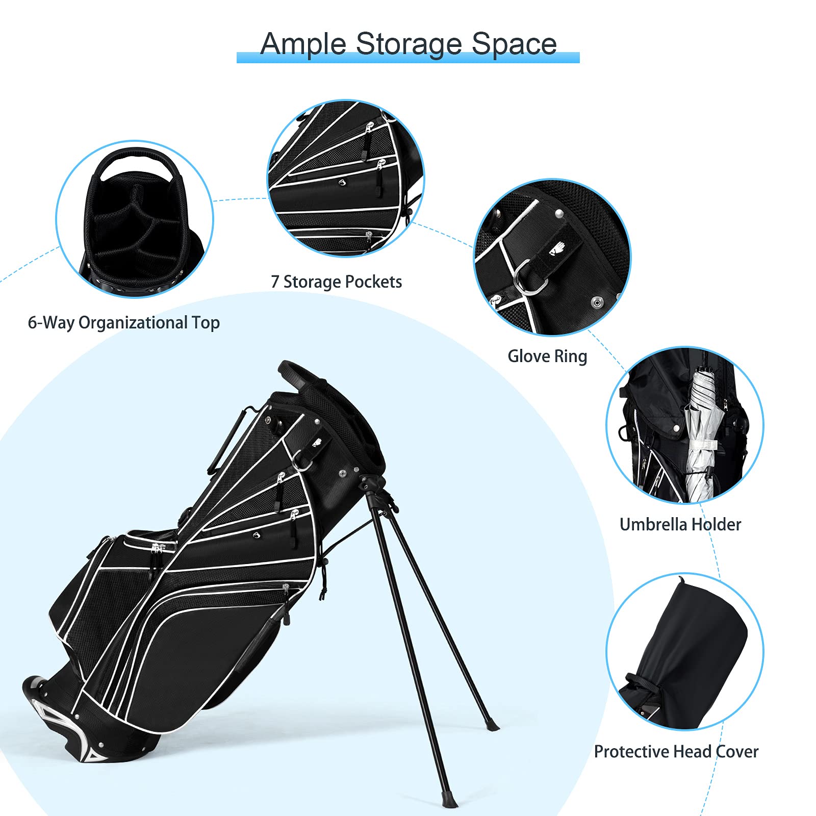 Tangkula Golf Stand Bag with 6 Way Top Dividers, Lightweight Golf Bag with Adjustable Dual Strap & 8 Pockets, Waterproof Rain Hood, Portable for Men Women