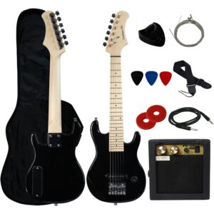 YMC 30" Kids Electric Guitar Pack With 5-Watt Amp, Gig Bag,Strap,Cable,Strings,Picks,and Wrench,Guitar Combo Accessory Kit-Black