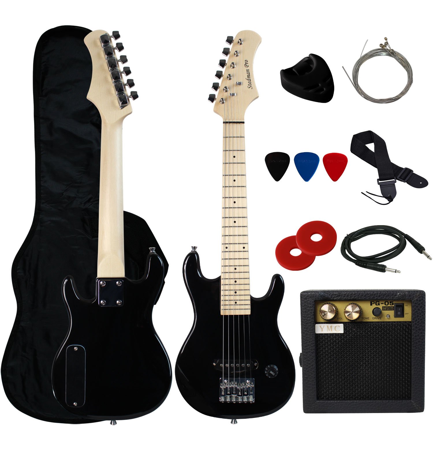 YMC 30" Kids Electric Guitar Pack With 5-Watt Amp, Gig Bag,Strap,Cable,Strings,Picks,and Wrench,Guitar Combo Accessory Kit-Black