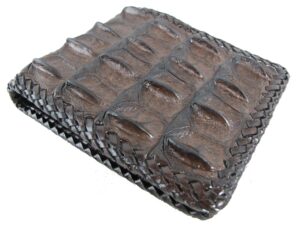 pelgio genuine crocodile alligator backbone skin handmade bifold wallet (chocolate brown)