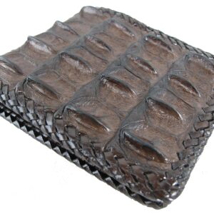 Pelgio Genuine Crocodile Alligator Backbone Skin Handmade Bifold Wallet (Chocolate Brown)