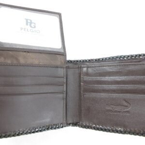 Pelgio Genuine Crocodile Alligator Backbone Skin Handmade Bifold Wallet (Chocolate Brown)