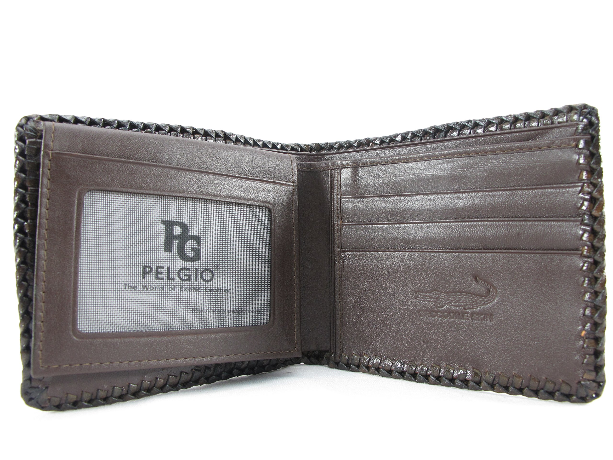 Pelgio Genuine Crocodile Alligator Backbone Skin Handmade Bifold Wallet (Chocolate Brown)