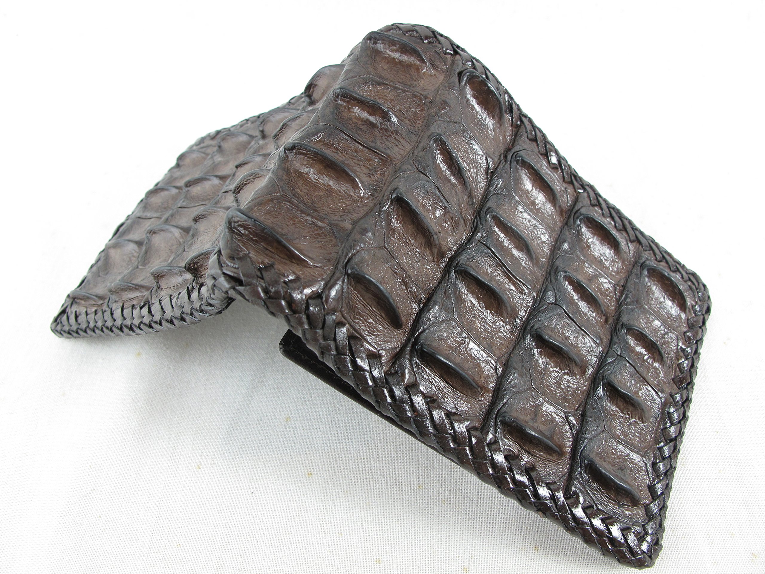 Pelgio Genuine Crocodile Alligator Backbone Skin Handmade Bifold Wallet (Chocolate Brown)