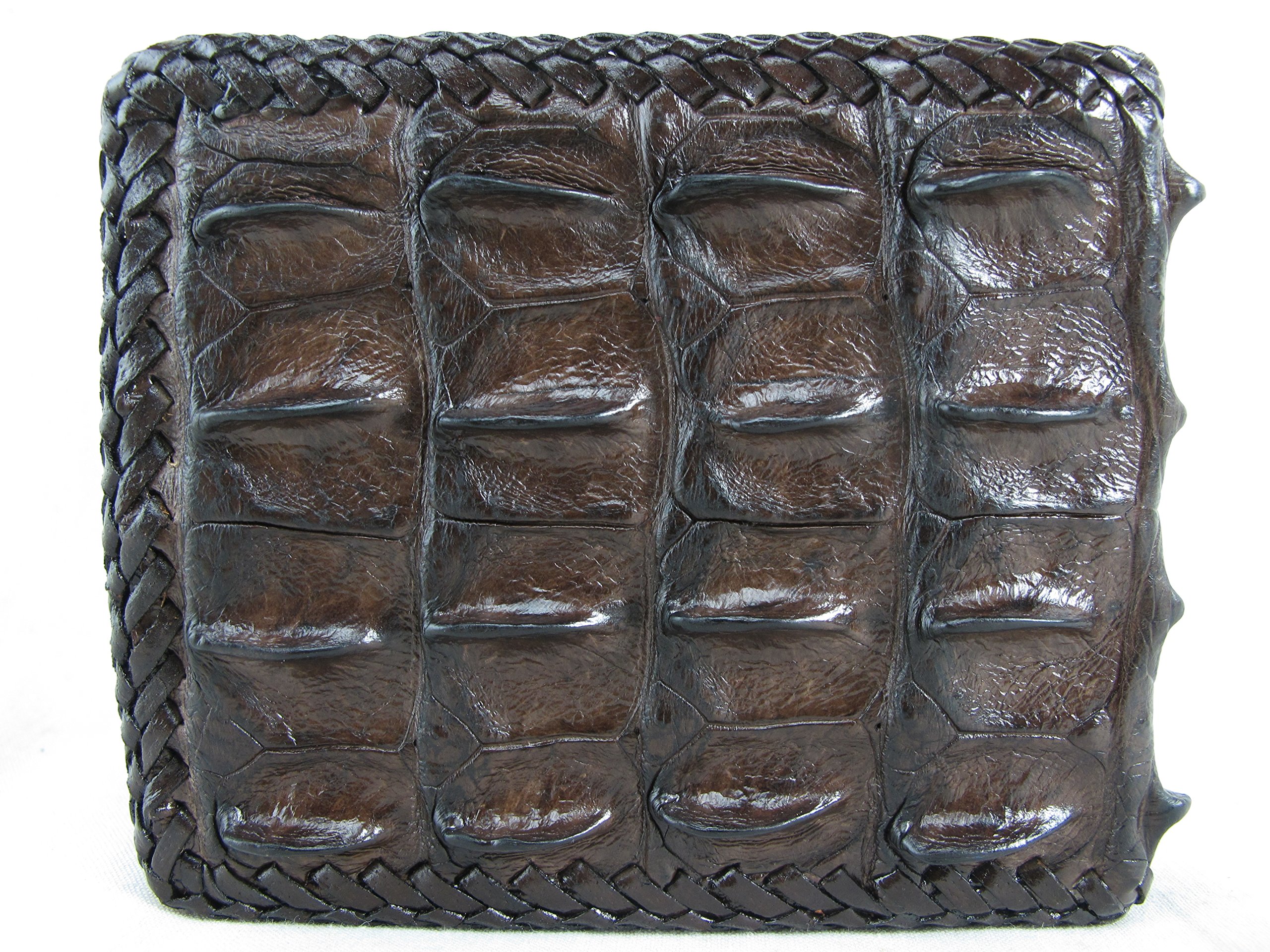 Pelgio Genuine Crocodile Alligator Backbone Skin Handmade Bifold Wallet (Chocolate Brown)