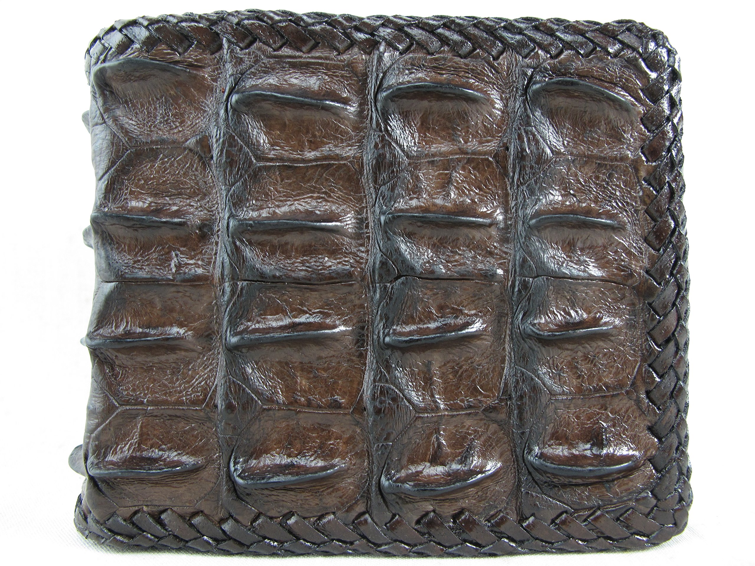 Pelgio Genuine Crocodile Alligator Backbone Skin Handmade Bifold Wallet (Chocolate Brown)