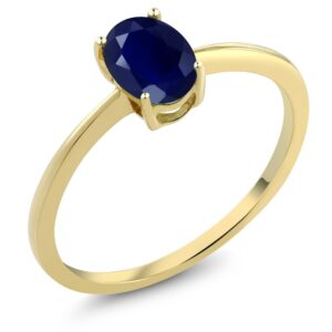 gem stone king 10k yellow gold blue sapphire solitaire engagement ring | 1.02 cttw | oval 7x5mm | gemstone birthstone | wedding engagement anniversary promise ring for women (size 9)