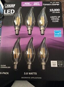 feit dimmable led clear chandelier soft white 6-pack (40w replacement) 3.8w