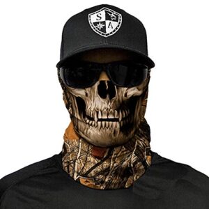 sa company face shield micro fiber protect from wind, dirt and bugs. worn as a balaclava, neck gaiter & head band for hunting, fishing, boating, cycling, paintball and salt lovers forest camo skull