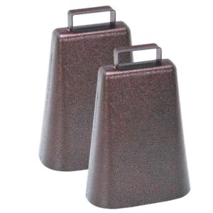 7 inch steel cow bell with handle and antique copper finish, 2-pack