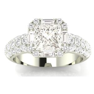 houston diamond district 1.4 carat t.w. 14k white gold princess designer popular halo style baguette and pave set round diamond engagement ring j/vs2-si1 clarity center stones.