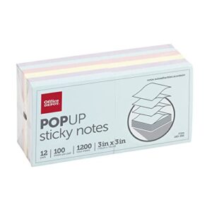 office depot® brand pop-up notes, 3" x 3", assorted pastel colors, 100 sheets per pad, pack of 12