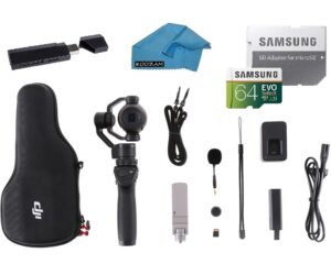 dji osmo plus camera bundle - uhd 7x handheld fully stabilized 4k 12mp camera 3-axis gimbal kit, with 64gb micro sd card case fleximic + uv filter + lens cap and more